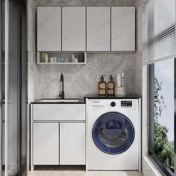 Space aluminium balcony washing machine cabinet with washboard washing ...