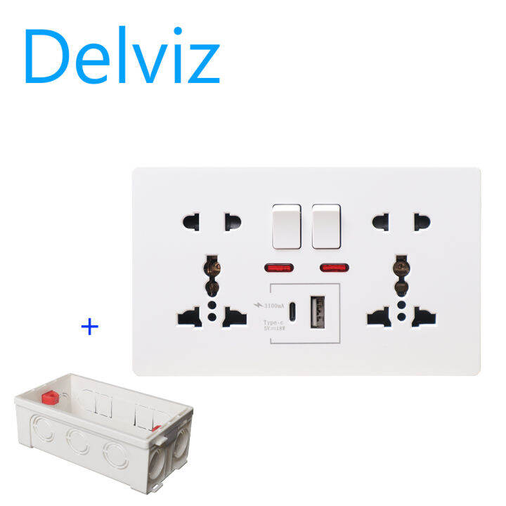 Delviz Type-C interface socket, EU/UK/US 5-hole wall-mounted USB socket ...