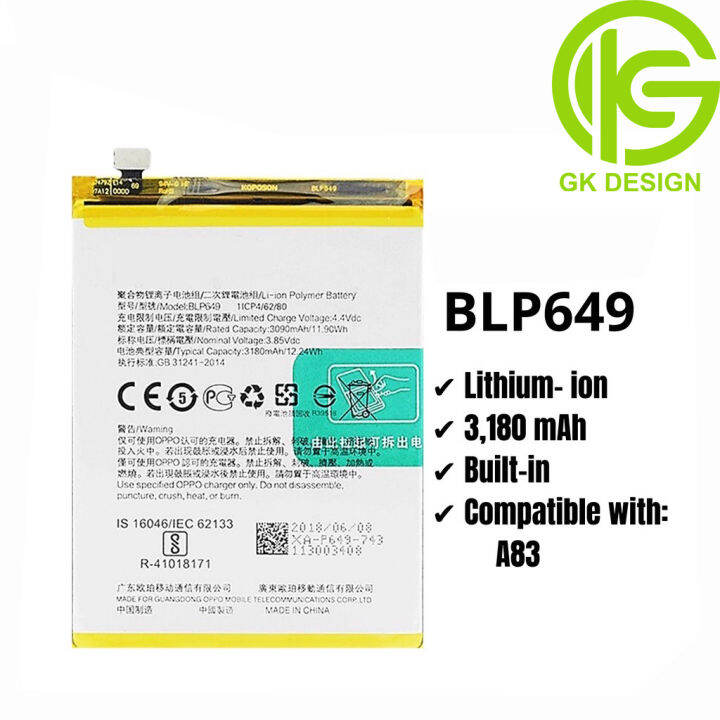 GK Original Battery For OPPO A83 A83T A83M Battery Model BLP649 | Lazada PH