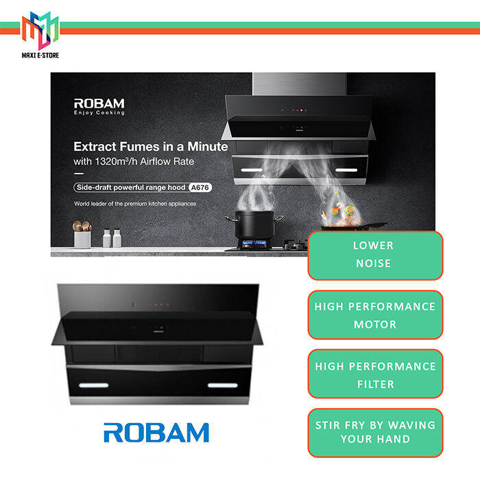 [Pre-Order] ROBAM COOKER HOOD (90CM) - A676 Large Suction High Performance AC Motor Turbo ...