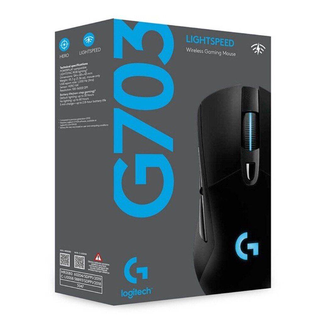 MOUSE (เมาส์ไร้สาย) LOGITECH GAMING GEAR G703 HERO WIRELESS LIGHTSPEED 16K SENSOR ประกัน 2ปี ...