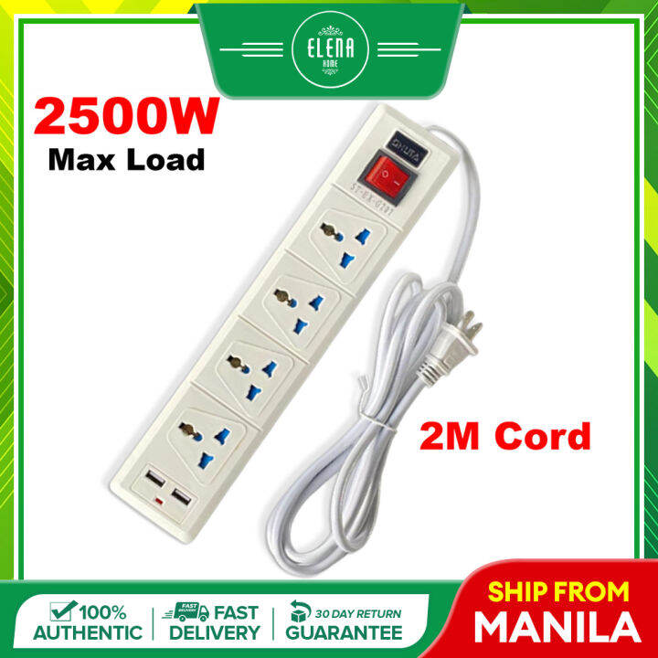 Elena Home 2-4M Socket Extension Outlet 2 USB Ports, Extension Cord ...