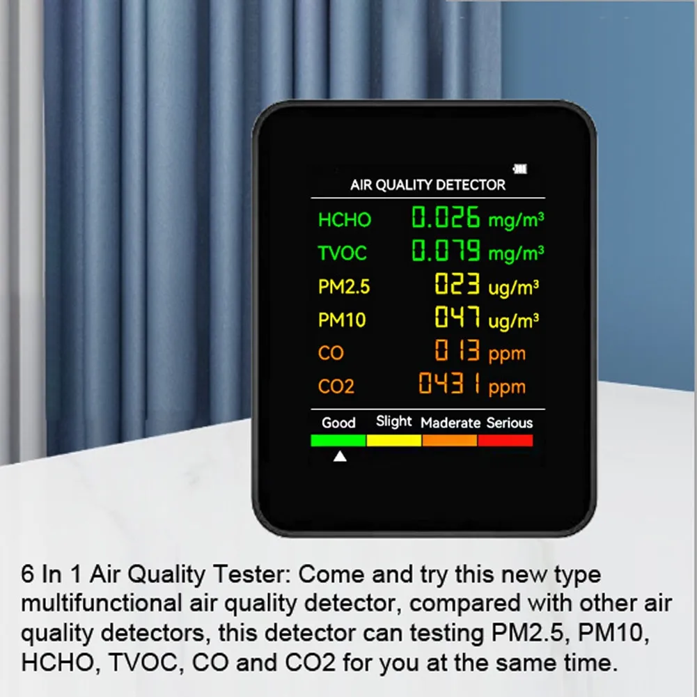 6 In 1 Multifunctional Portable Air Quality Detector PM2.5 PM10 HCHO TVOC CO CO2 Formaldehyde ...