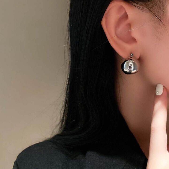 FGSDF ต่างหูแฟชั่นสีทองเรขาคณิตบอลโลหะสีเงินตุ้มหูต่างหูห่วงกลมรูปตัวยู ...