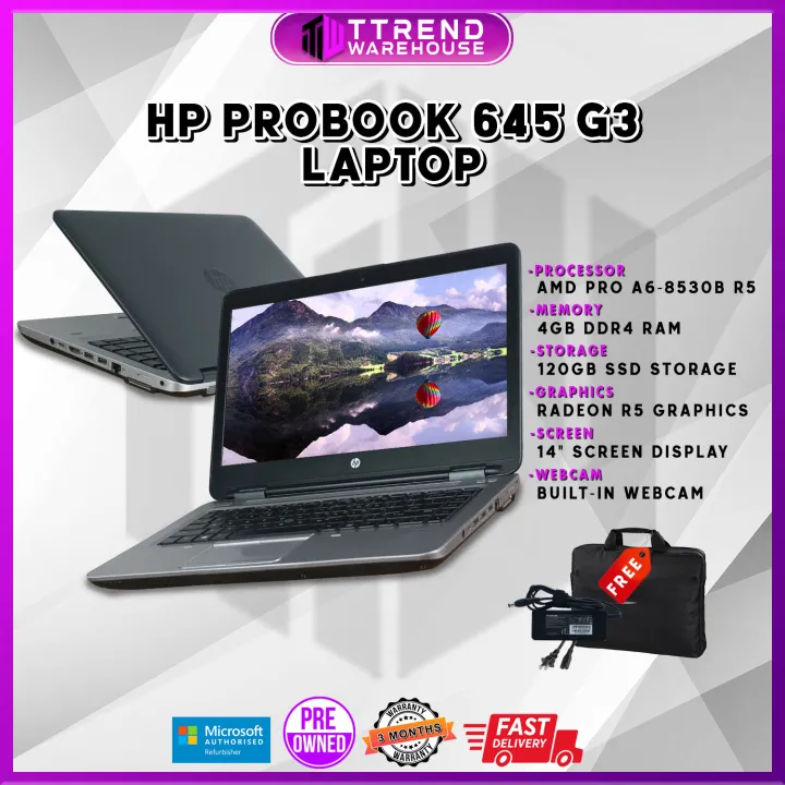 HP PROBOOK 645 G3 Laptop | AMD PRO A6-8530B, 4GB DDR4, 120GB SSD, 14 ...