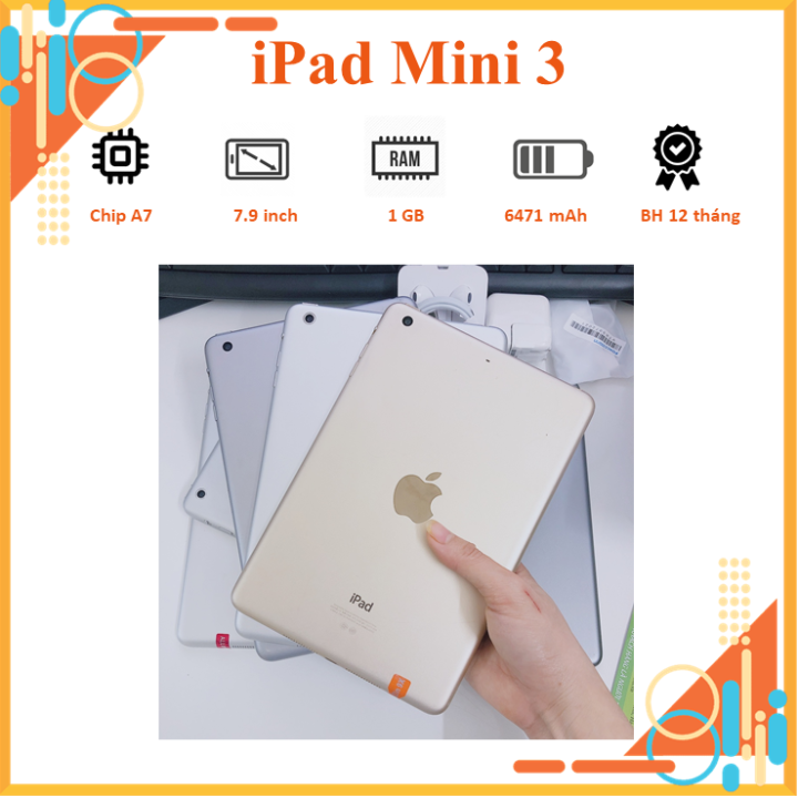 Máy tính bảng lPad Mini 3- Phiên bản Wifi + 4G, Bộ nhớ 16-32GB. Tặng ...