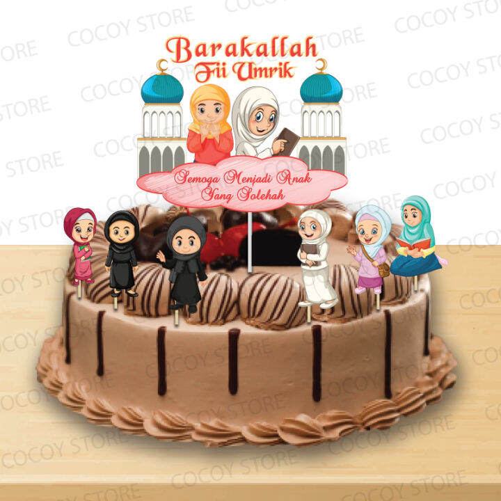 Topper Kue Karakter Anak Santri Perempuan Barakallah fii umrik Hiasan ...