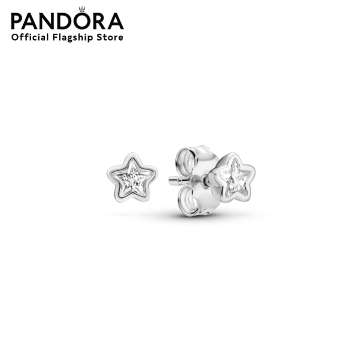 Pandora Star silver stud earrings with clear cubic zirconia | Lazada.co.th