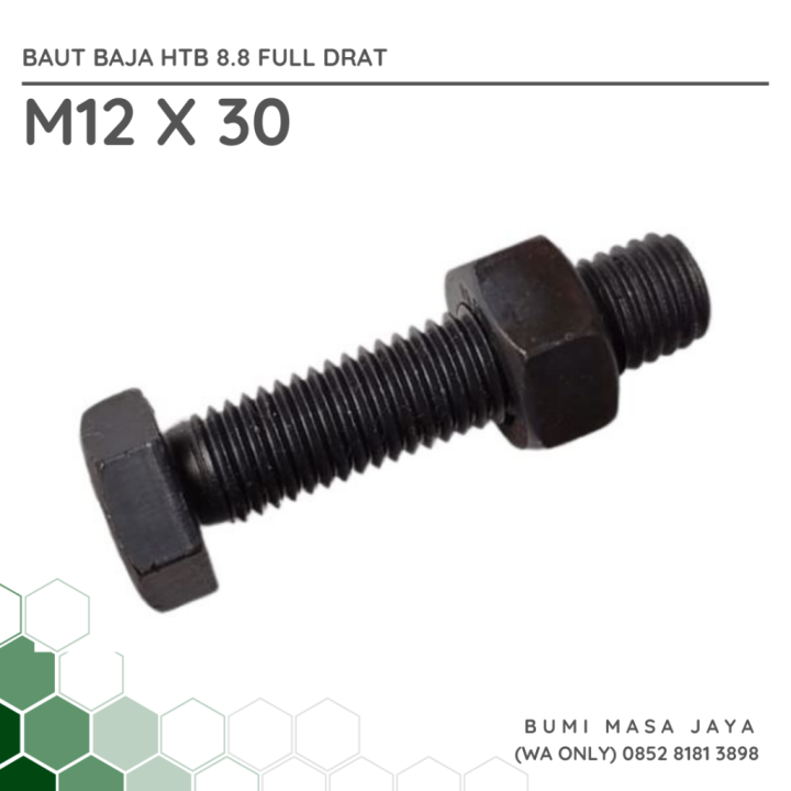 Baut Mur Baja Htb Grade 8 8 M12 X 30 Full Drat Lazada Indonesia