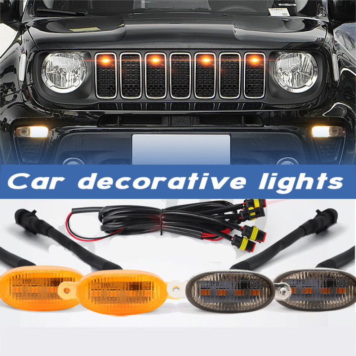 12V Car LED Grille Amber Lights 4Pcs/Set Front Grille Lighting Kit For ...