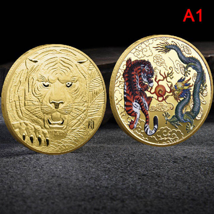 Man YingLie Kerajinan Tangan Dekorasi Koin Macan, Berlapis Emas Perak ...