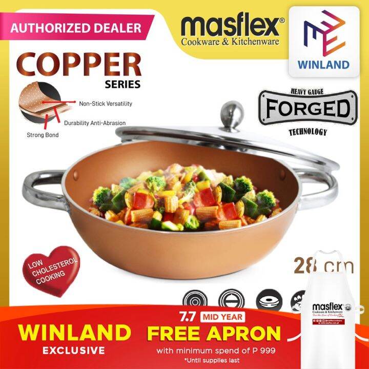 Masflex Original 28 cm Aluminum Non Stick Induction Copper Skillet with ...