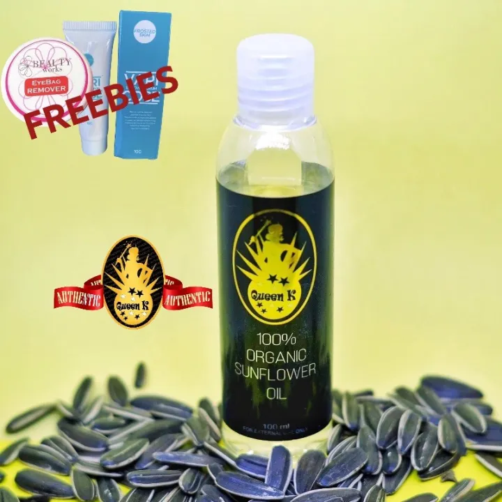 [COD AVAILABLE FREE SF + CASHBACK AND FREEBIE ] Queen K! Sunflower Oil 100ml with freebies ...