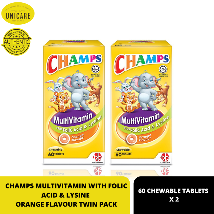 CHAMPS MULTIVITAMIN WITH FOLIC ACID & LYSINE ORANGE FLAVOUR TWIN PACK ...