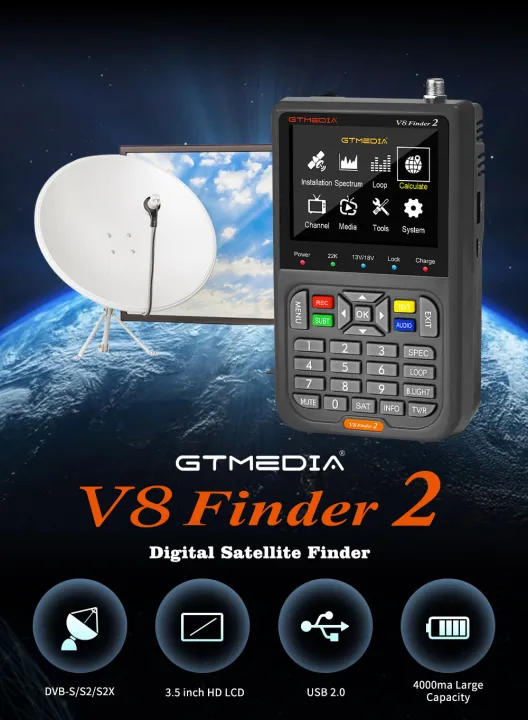 V8 Finder2 Meter Satellite Signal Finder Dvb-s2x/s2/s Wifi 2.4g Digital ...