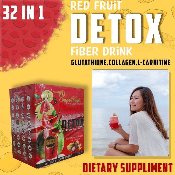 Red Fruit DETOX Fiber Drink Glutathione Collagen Cleansing Antioxidants ...