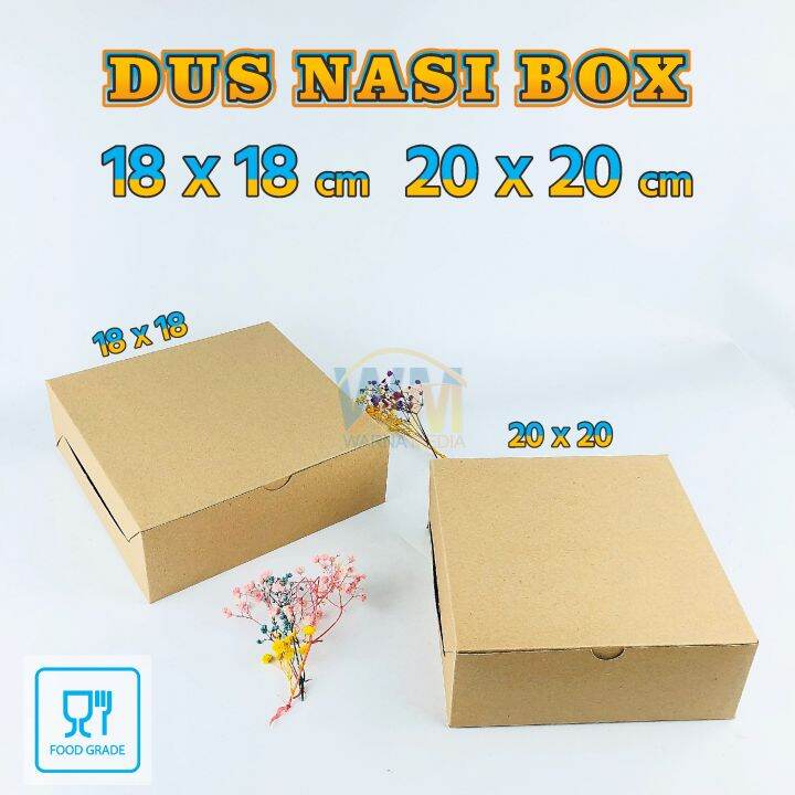 (isi 25pcs) KOTAK BOX NASI 18x18 / DUS CATERING 18X18 / BOX CAKE KRAFT LAMINATING BROWN / DUS ...