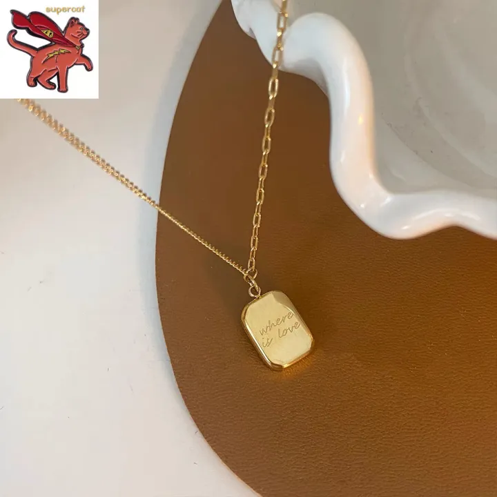 Original 24k Saudi Gold English square pendant necklace women's simple ...