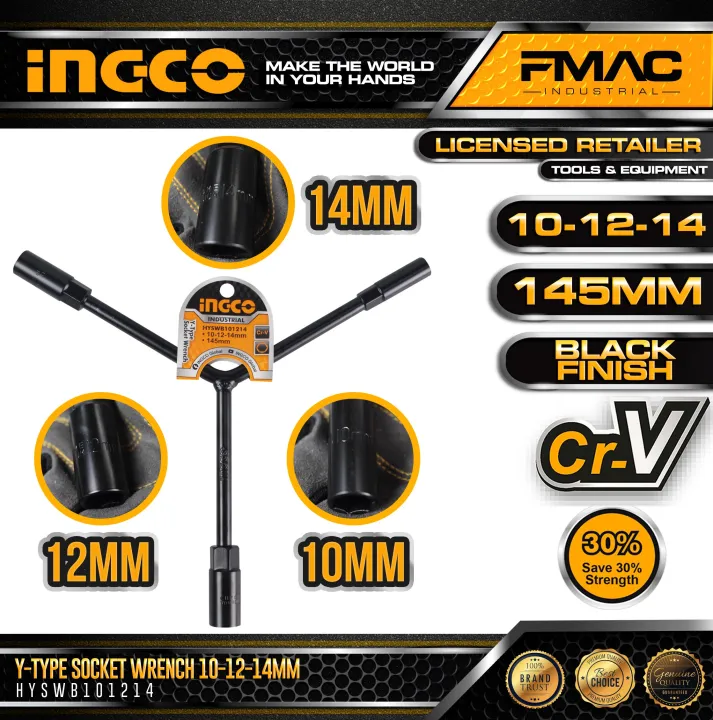 INGCO Y-Type Socket Wrench 10-12-14mm HYSWB101214 FMAC⭐⭐⭐⭐⭐ | Lazada PH