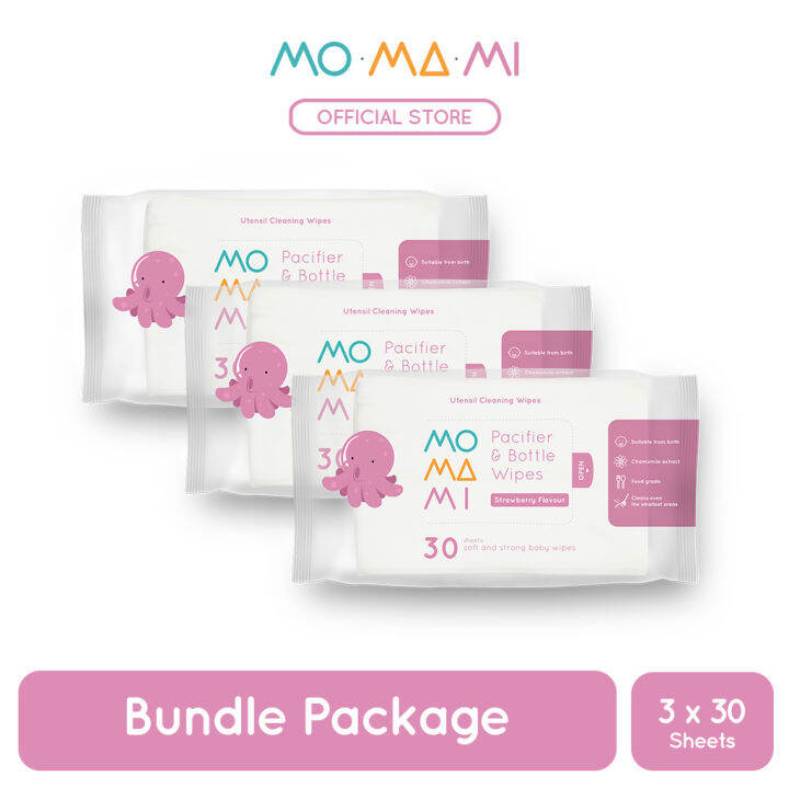 Momami Baby Pacifier & Bottle Wipes - Tisu Basah Dot & Botol Bayi (3 ...