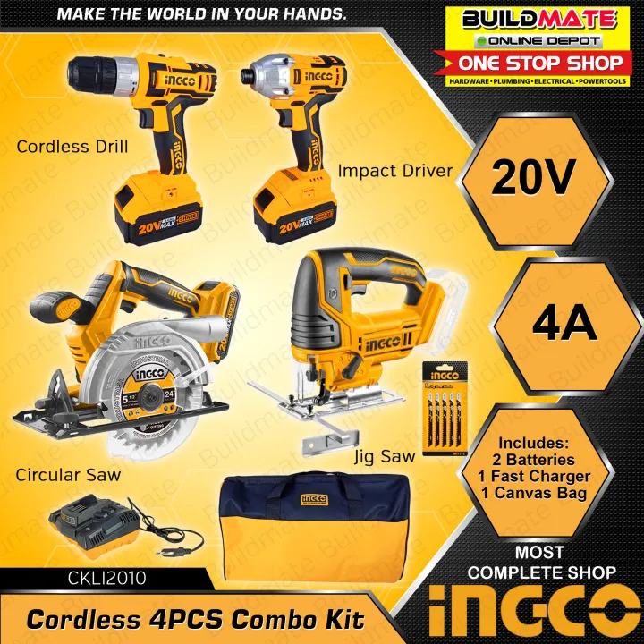 [COMBO] INGCO Lithium-Ion Cordless Jigsaw, Drill, Impact Driver ...