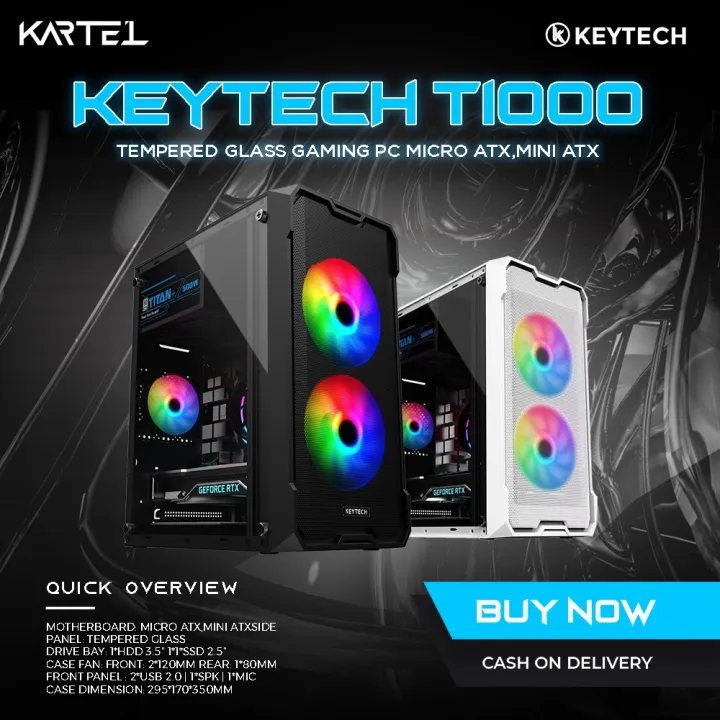 ☉KEYTECH T100 TEMPERED GLASS Side MESH Front panel, Gaming PC Case ...
