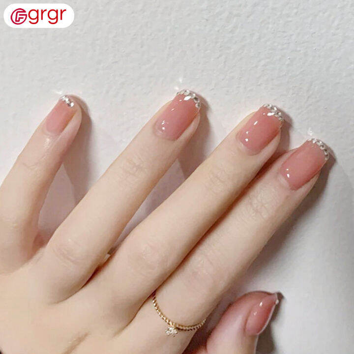 Fgrgr 24PCS Short False Nails Pink Reusable Full Cover Press Nails for ...