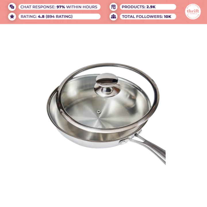 Humble Pepper Basics 3-Ply Frying Pan with Glass Cover for Cooking 24 ...