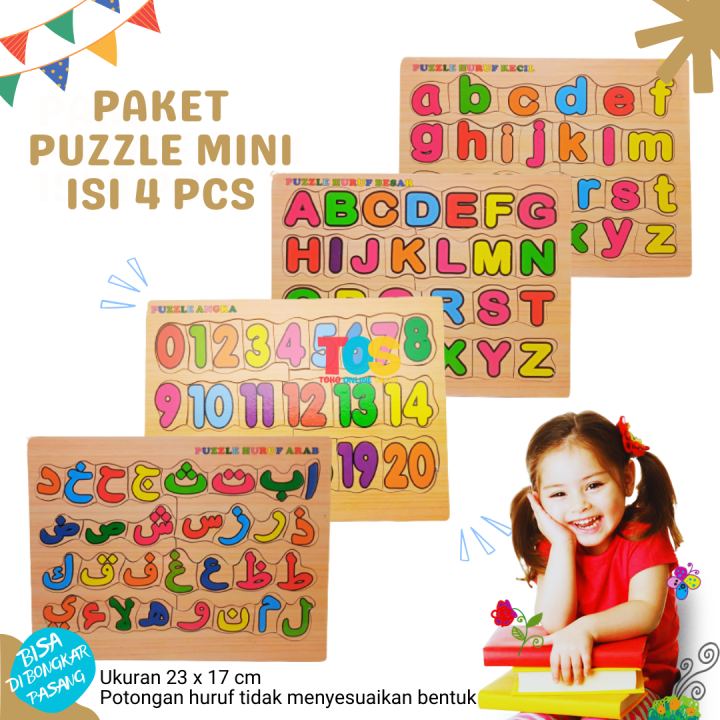 Paket isi 4 Puzzle Mainan Edukasi Anak Usia Dini Puzzel Kayu Angka ...