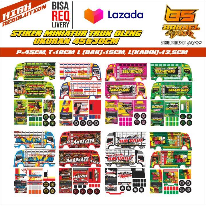 STIKER MINIATUR TRUK OLENG UK. 30/45CM 1 LUSIN | RANDOM [COD] | Lazada ...