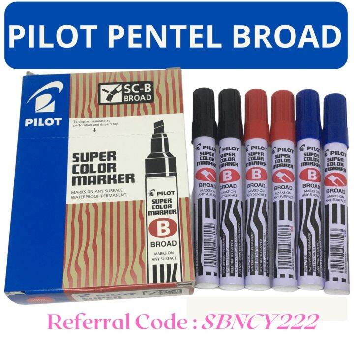 Pilot Marker Pen / Pentel Pen Broad Black and Blue and Red Sold per Box ...