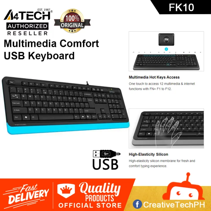ORIGINAL A4TECH Fstyler Sleek Multimedia Comfort USB Keyboard (FK10 ...