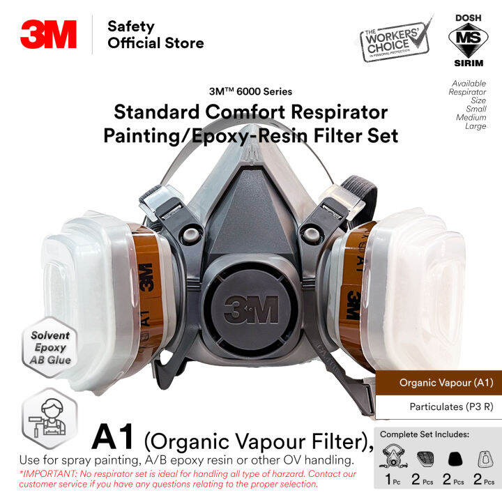 3M Standard Comfort Respirator Set 6000 Series for Painting/ Epoxy Resin, AB Glue, Solvent ...