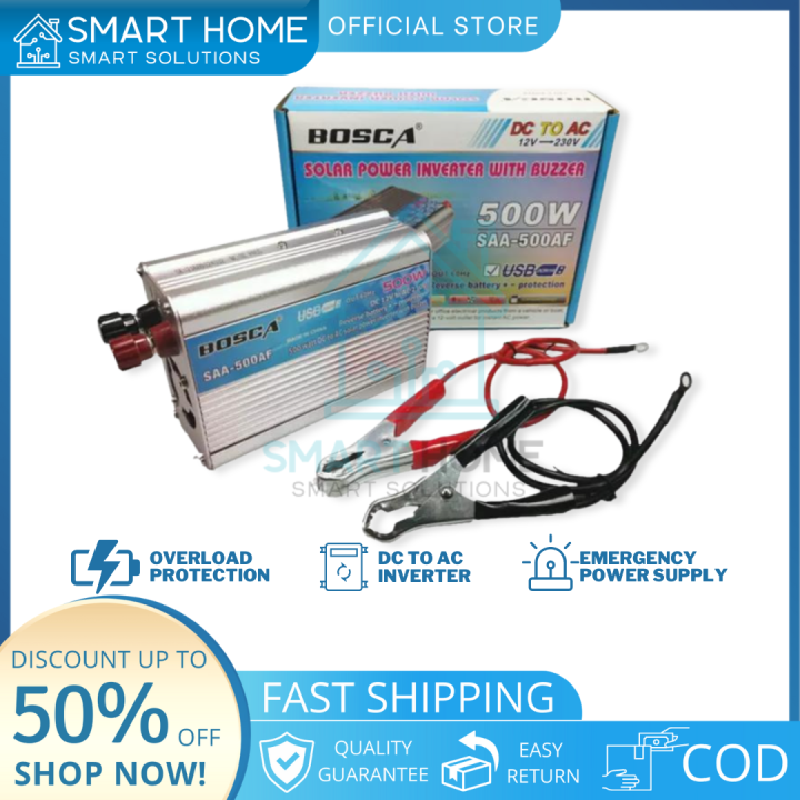 Smart Home Bosca SAA-500AF 500W 12V DC to 220-230V AC Car Home Solar Power Inverter with Buzzer ...
