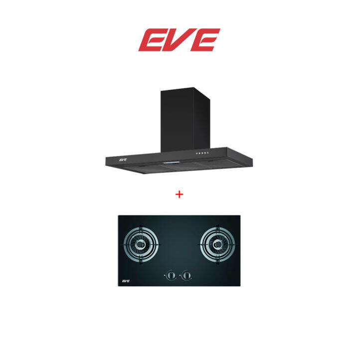 EVE Set เครื่องดูดควันติดผนัง HC-SHADOW-90 PLUS + เตาแก๊ส 2 หัว แบบฝัง FURY 2B | Lazada.co.th