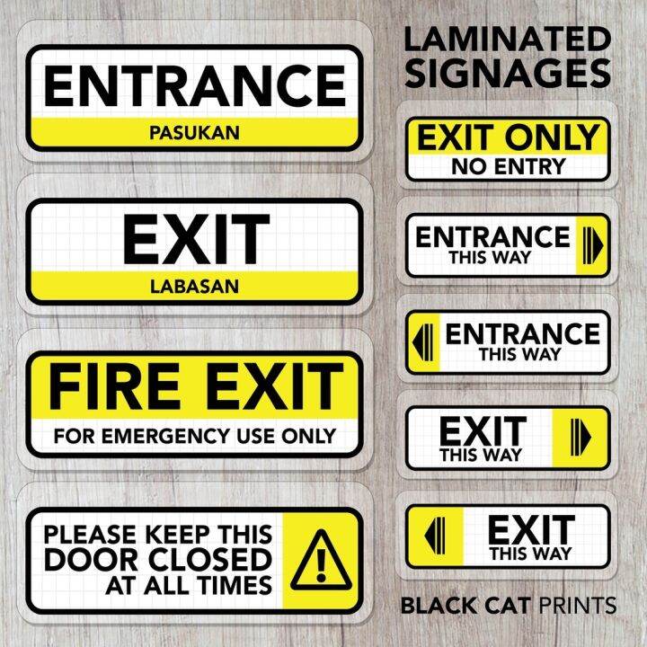 Entrance / Exit Fire Laminated Signage Sign Board for Store and Shop ...