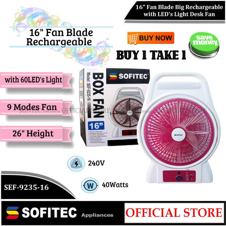 Buy 1 Take 1 Sofitec Big Desk Fan Rechargeable Fan Electric Fan ...