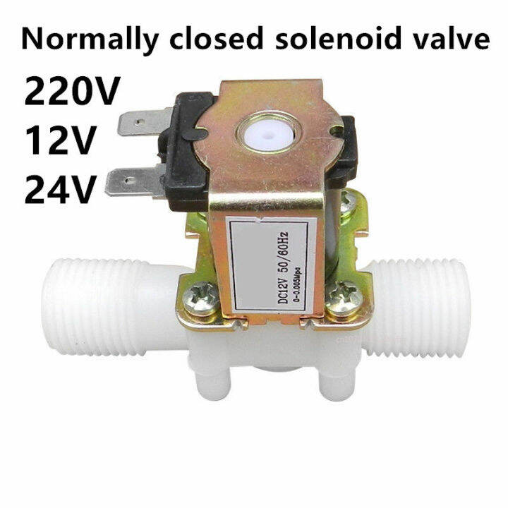 AC 220V DC 12V 24V 1/2 "3/4" พลาสติกไฟฟ้าปกติปิด Solenoid Valve ...