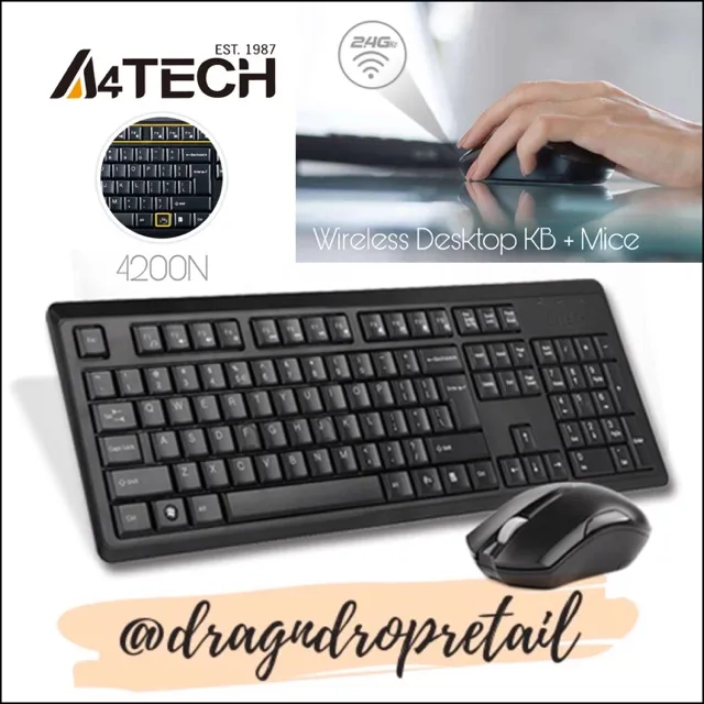 A4TECH 4200N Wireless Desktop Keyboard & Mouse Combo KB + Mice (GR-92 ...