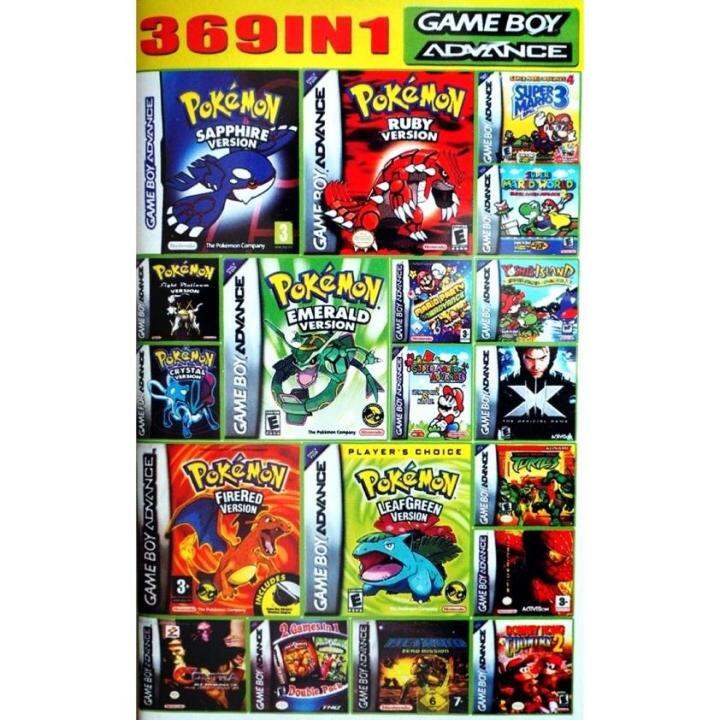 ตลับเกมส์บอย รวมเกมส์ pokemon และอื่นๆ 369 in 1 GBA Game Cartrdige For Game Boy Advance GBA, GBM ...