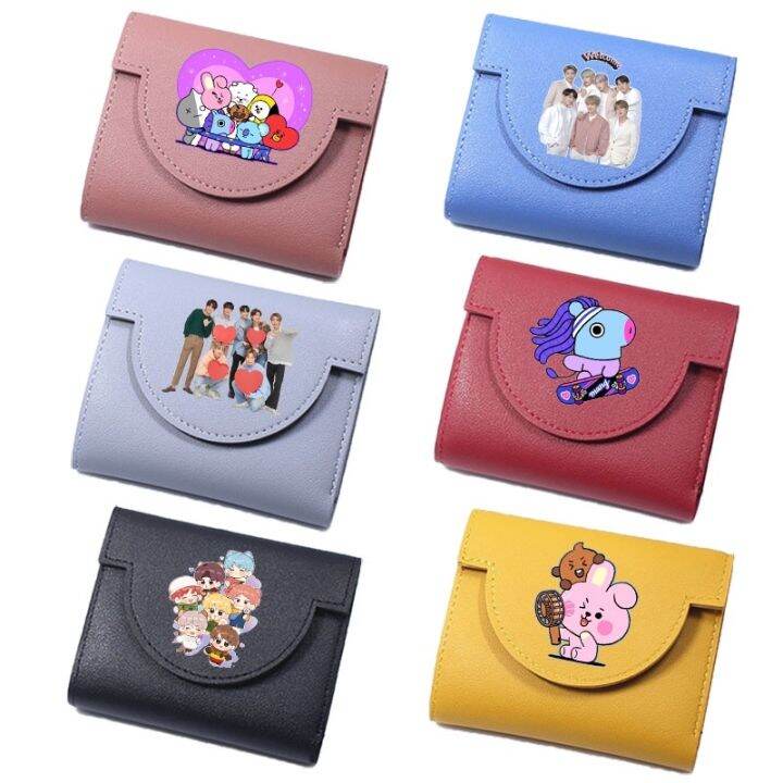 Korean BTS Wallet for Woman Card Holder Wallet BT21 Coin Purse Cute ...