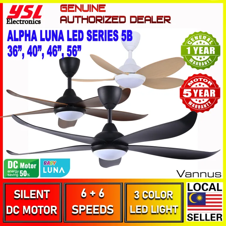 Alpha Vannus Series Designer DC Motor Ceiling Fan LUNA 5B LED With LED ...