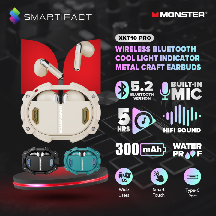 Monster XKT10 Pro Wireless Earbuds TWS Bluetooth Semi-in-ear Earphones ...