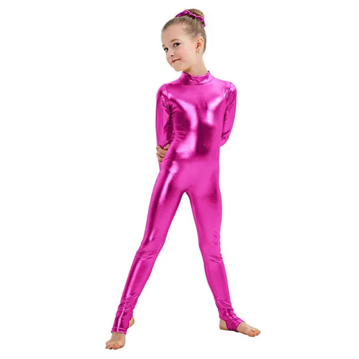 AOYLISEY Kids Long Sleeve Metallic Unitards Stirrups Dance Gymnastics ...