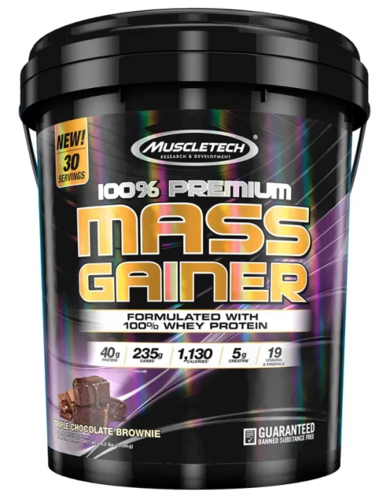 MuscleTech 100% Premium Mass Gainer, Triple Chocolate Brownie 30 ...