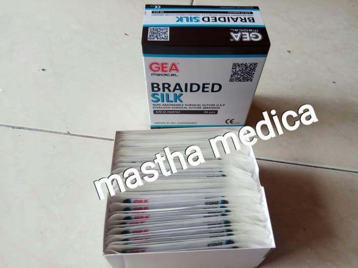 Braided Silk Benang Sutera + Needle Jarum Jahit Operasi Bedah Gea 3/0 ...
