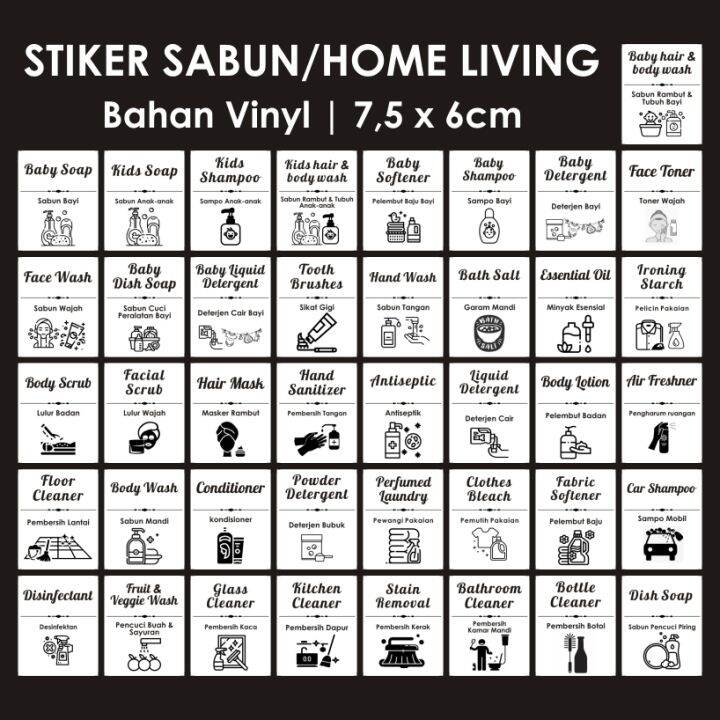 Stiker Label Sabun Waterproof detergen sampho laundry pencuci piring ...