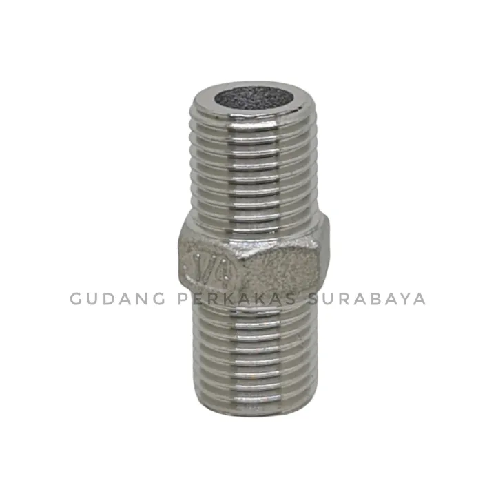 DOUBLE NEPEL 1/4 M x 1/4 M SUS 304 DOBEL DRAT LUAR DOUBLE MALE NAPLE SAMBUNGAN PIPA STAINLESS ...