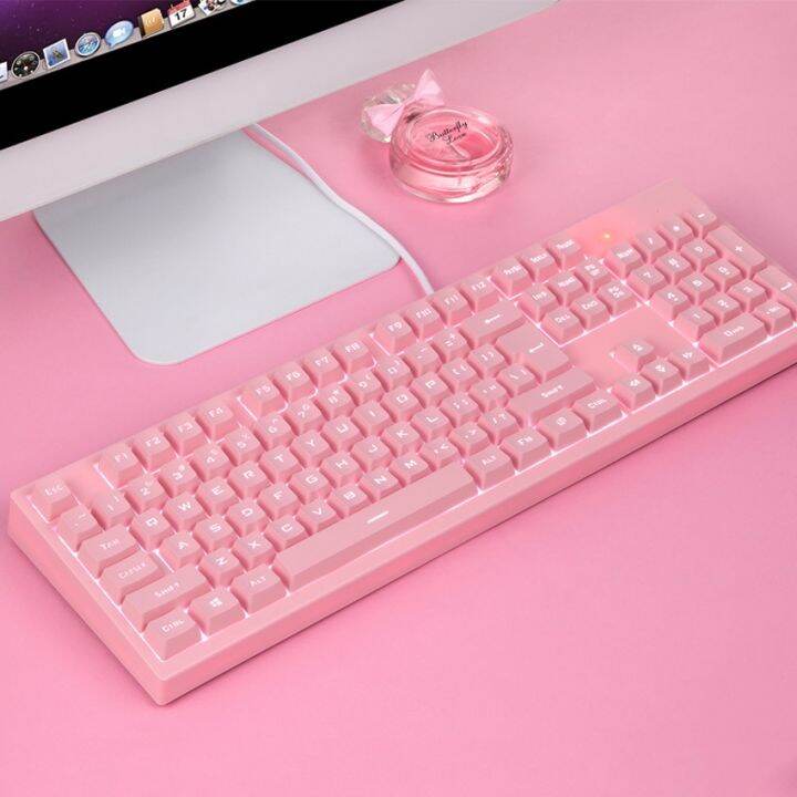 Pink Gaming Keyboard Wired USB LED Backlight 104 Keycaps Keyboard for ...