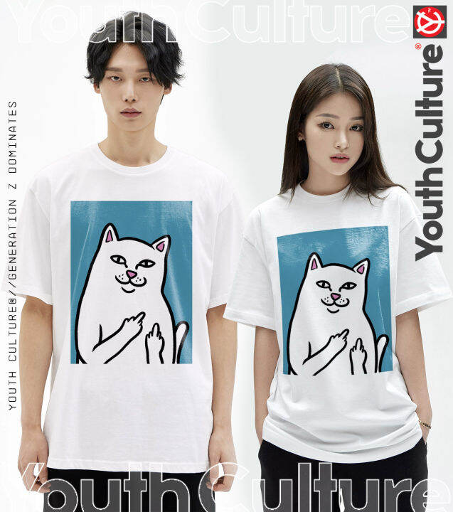 Youth Culture® t shirt 'CAT MEME FCUK' white t-shirt unisex trendy tee ...